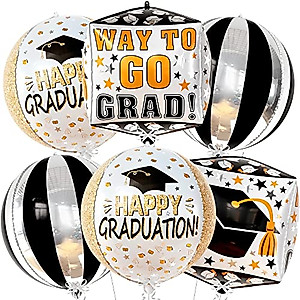 Big, 22 Inch Happy Graduation Balloons 2023 - Pack of 6 | Graduation Mylar Balloons for Black and Silver Graduation Party Decorations 2023 | Congrats Balloon, Kindergarten Graduation Decorations 2023