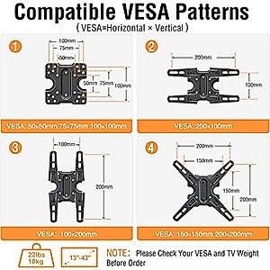 ELIVED Lockable RV TV Mount for Most 13-43 Inch TVs, RV TV Wall Mount Swivel and Tilt for Camper Trailer Motorhome, Detachable TV Bracket with Double Wall Plates, Max VESA 200x200mm, up to 22LBS