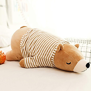 MMTTAO Polar Bear Plush Toy, 14" Brown Sleeping Stuffed Animal, Soft Huggable Doll for Kids & Adults