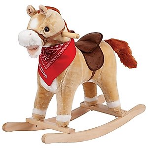 Personalized Animated Rocking Horse with Sounds, Customized Ride-On Pony with Wooden Base