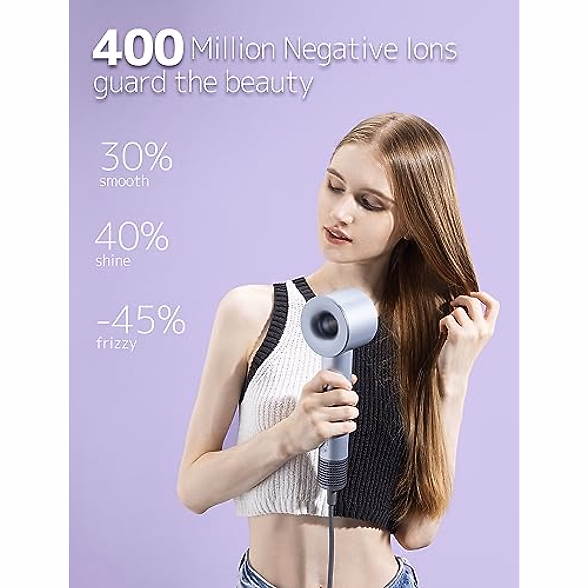 Ltian Hair Dryer Blow Dryer with 120000 RPM High-Speed Brushless Motor, 400 Million Negative Ions Thermo-Control Hairdryer with Magnetic Nozzle for Home Travel, Silver Blue