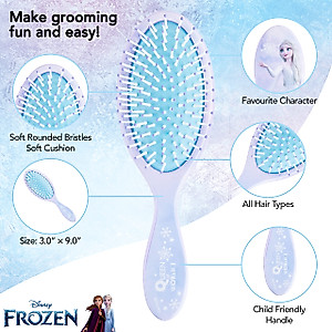 Frozen Princess Elsa Hair Accessory 5 Pcs Set - 1 Regular 9 inch Frozen Hairbrush & 4 Frozen Scrunchies - Detangling Brush & Elastic Hair Ties Ropes for Girls, Ages 3+
