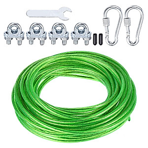 PATIKIL Plastic Coated Clothesline Kit, 1/4" x49ft Steel Core Clothes line Metal Cable & Wire Rope for Drying Clothes, Outside Hanging