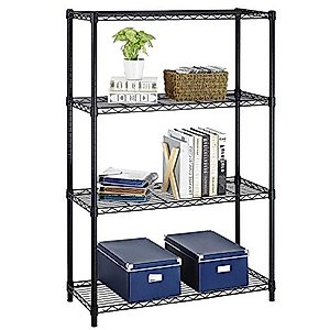 4 Tier Wire Shelving Unit Wire Shelf Storage Shelves Metal Organizer Rack Adjustable Commercial Grade Utility Heavy Duty for Restaurant Bathroom Kitchen 54"x36"x14" NSF-Certified,Black