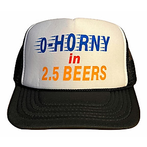 0-Horny in 2.5 Beers Snapback Trucker Hat for Men or Women, Vintage Fit with Funny Novelty Graphic, Custom Mesh Cap Black/White