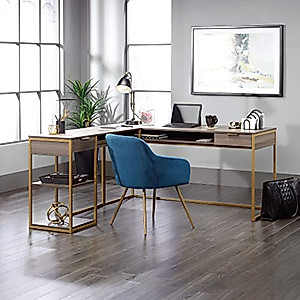 Sauder International Lux L-Shaped Desk, L: 65.98" x W: 60.0" x H: 29.72", Diamond Ash Finish