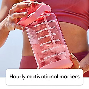 Takeya 64 oz Motivational Water Bottle with Straw Lid with Time Marker, Half Gallon, Premium Quality BPA Free Tritan Plastic, Stormy Black