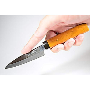 Seki Japan Professional Fruit Knife, Small Peeling Knife, Point Ended, 3.7-inch Stainless Steel Blade with Wooden Handle and Point Ended Sheath, for Kitchen and Outdoor