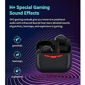 HECATE GM3 True Wireless Earbuds -60ms Low Latency - PixArt Bluetooth 5.2 Auto Pairing - IP55 Water Proof-Touch Enabled-Black