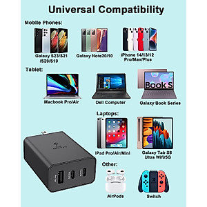 Samsung 65W Trio Adapter-3-Port GaN Super Fast Charging Wall Charger for Samsung Galaxy S23 Ultra/S23/S23+/S22 Ultra/S22/S21/S20/Note 10/20 /Earbuds and laptopsand