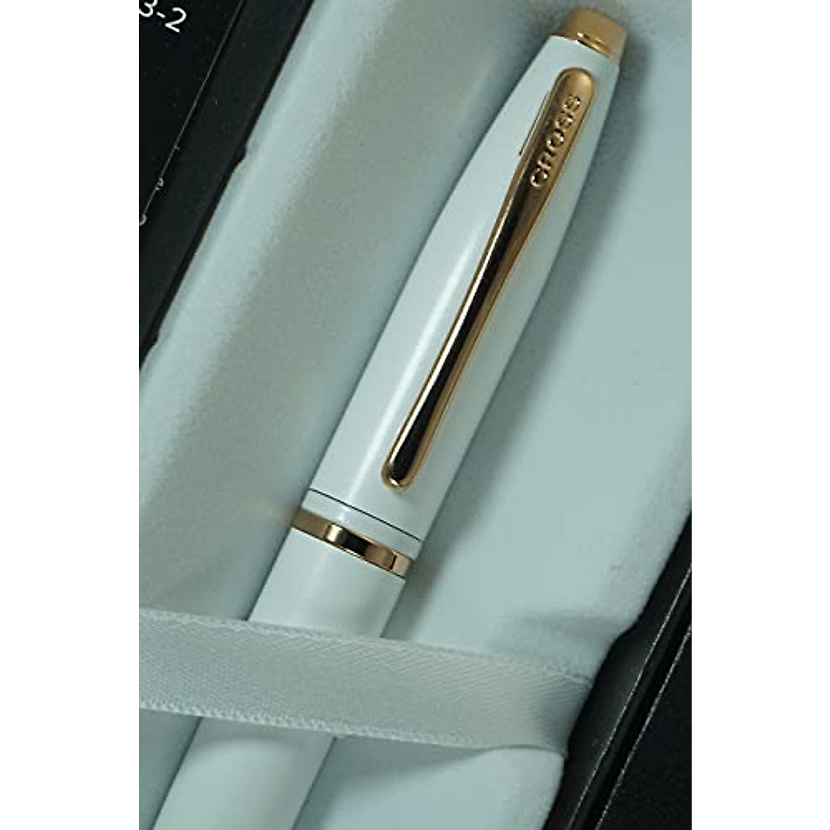 A.T. Cross Pearlescent Lightening White Medalist and 23KT Rose Gold Appointments and Cross signature mid Band Calaise Ballpoint Pen and two Bonus refills A Gift Pen for Anyone and Any Occasion