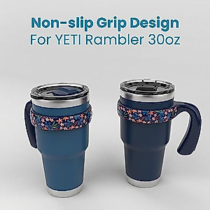 For YETI 30 Oz Tumbler Handle, Handle For YETI 30 Oz Tumbler With Anti-Slip Colorful And Floral Design, Blue,1 Pack
