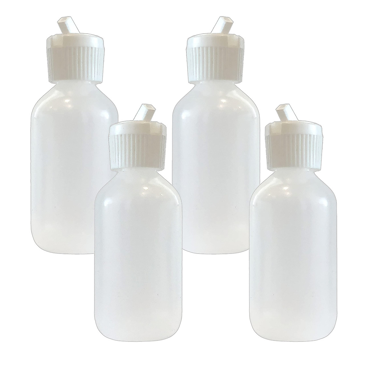 510 Central Boston Round Flip Top Pour Spout Cap 60mL (2oz, 4 Pack) LDPE Plastic Bottle Made In USA