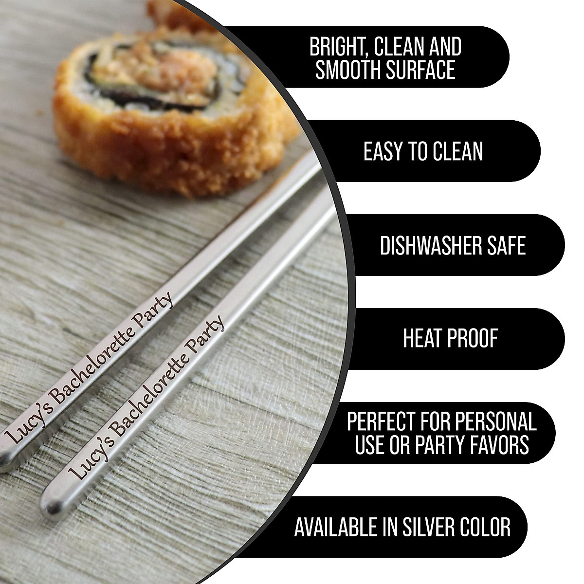 Set of custom reusable metal chopsticks engraved japanese stainless steel dinnerware utensils lot for new home, gifts, party favors, wedding goodie bags, engagements