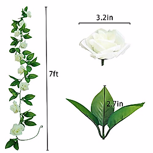 LikSoor 4 Pcs 28Ft Flower Garland White Fake Roses Vines Bedroom Aesthetic Spring Summer Hanging Artificiales para Decoracion for Room,Tea Party,Wedding Arch Decor…