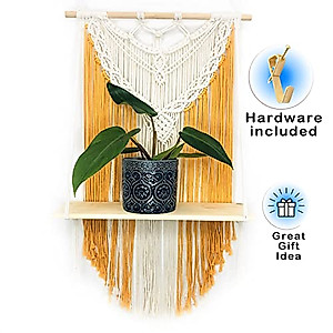 PlanterSam Wall Hanging Floating Macrame with Removable Shelf - 100% Cotton Macrame Hanger Shelf for Indoor Plants - Plant Hanger for Aesthetic Room Decor Included Hardware (Orange)