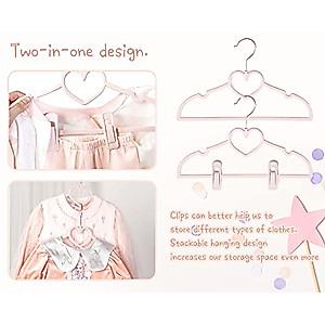 Pink Heart Velvet Baby Hangers - 50pack 13inch Toddler Hangers with 20pcs Clips, Premium Velvet Strong and Durable Baby Clothes Hangers Without Slipping, Ultra Slim and Stackable Space Saving