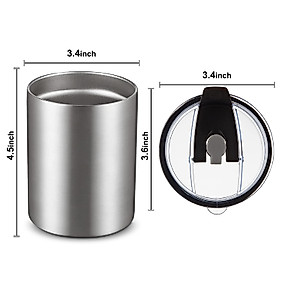 MEWAY 12 oz Lowball, Tumbler Stainless Steel Double Wall Vacuum Insulated Mug with Straw and Lid, Cleaning Brush ，Durable Powder Coated Insulated Coffee Cup for Cold & Hot Drinks (Silver, 1 Pack)