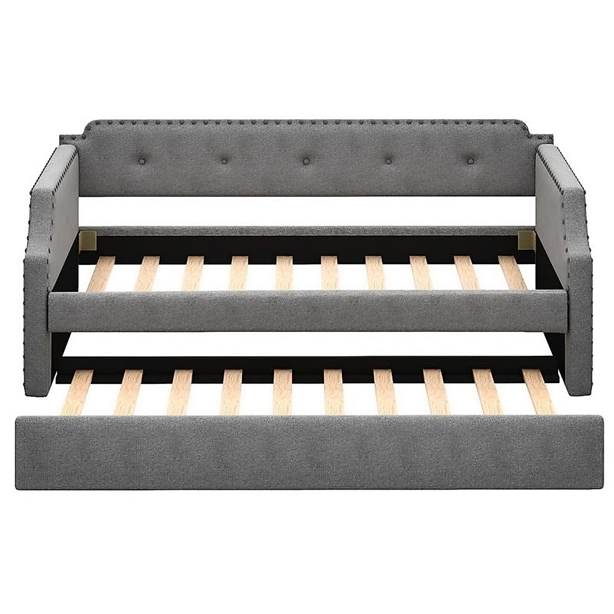 FLOYINM Upholstered Daybed with Trundle, Wood Slat Support,Upholstered Frame Sofa Bed, Twin