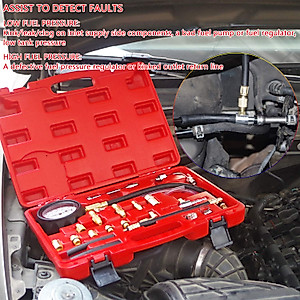 JIFETOR Fuel Injection Pump Pressure Tester Gauge Kit, Car Gasoline Gas Fuel Oil Injector Test Manometer Tool Set 0-140PSI, Universal for Auto Truck SUV Motorcycle ATV RV