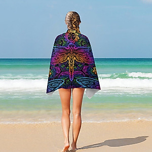 ZHIMI Beach Towels Oversized Magic Purple Blue Dragonfly Sun Face Hand Bath Towel Pool Towels Microfiber Absorbent Sand Free Quick Dry Towels for Bathroom Gym Camping Women Men 31x51Inch