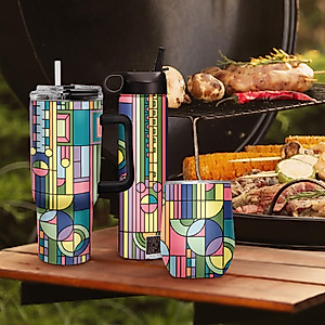 RainCaper 18/8 Stainless Steel Insulated Water Tumbler with Straw | 24oz, BPA-Free, Double Wall for Hot & Cold | Travel-Friendly, Cup Holder Ready (Frank Lloyd Wright Saguaro Forms)