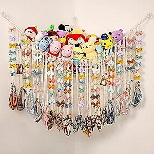 Macrame Stuffed Animal Hammock Corner Hanging Net Plush Toy Hammock for Stuffed Animal Net Storage Boho Macrame Toy Display for Baby Girl Nursery Kidroom