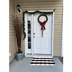 Cotton Buffalo Plaid Rugs 27.5x43 Inches Black and White Checkered Front Porch Plaid Door Mats Woven Washable Layered Welcome Mat for Kitchen Carpet Outdoor Porch Entry Way Decor