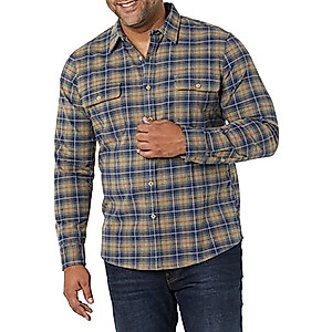 Goodthreads Men's Slim-Fit Long-Sleeve Stretch Flannel Shirt, Dark Blue/Multi Color/Plaid, Large