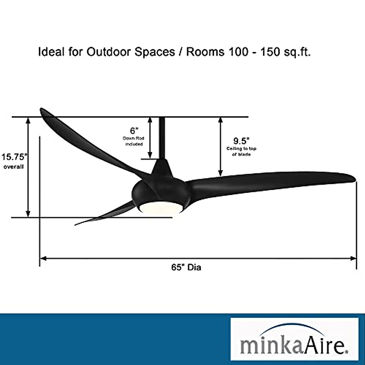 MINKA-AIRE F848-CL Light Wave 65" Ceiling Fan with LED Light and Remote Control in Coal Finish