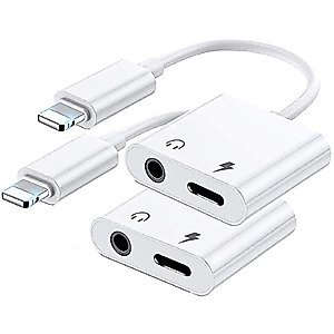 [Apple MFi Certified] 2 Pack Lightning to 3.5mm Headphone Jack Adapter 2 in 1 iPhone Headphones Adapter Charger and Aux Audio Splitter for iPhone 14/13/12/11/XS/XR/X/8/7 Charging+Music Control