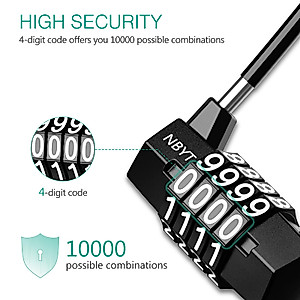 ORIA Cable Locks with Combination, 4 Digit Combination Padlock, Long Shackle Lock, Flexible Steel Cable Rope, Cabinet Lock, School Locker, Black