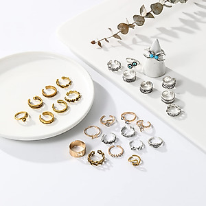 Acruccen 27 Pcs Open Toe Rings Set for Women Adjustable Vintage Retro Toe Ring Summer Beach Foot Jewelry Boho Knuckle Finger Tail Rings