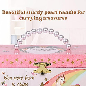 Emme Treasures Musical Jewelry Box - Personalizable Unicorn Kids Jewelry Box for Girls with Glitter Alphabet Stickers - Whimsical Girls Jewelry Box - Giftable Kids Music Box