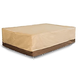 Vanteriam Rectangular Patio Furniture Cover Waterproof, Outdoor Furniture Dining Table and Chair Set Cover, Durable & Fade Resistant Patio Table Covers Size 111Lx 74.5Wx 29.5H inches Beige & Brown