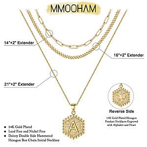 Layered Gold Necklace for Women, 14K Gold Plated Initial Necklaces Paperclip Link Chain Necklaces for Women Girls Dainty Initial A Necklaces for Women Gold Necklace for Women Gold Jewelry for Women