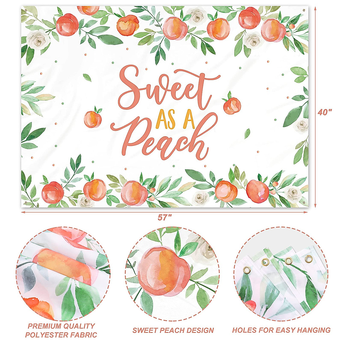 Vansolinne Sweet As A Peach Backdrop And Balloons Garland for Baby Shower one sweet peach Birthday Party Decorations Photography Background Little Peach Birthday Parties Cake Smash Photo Shoot