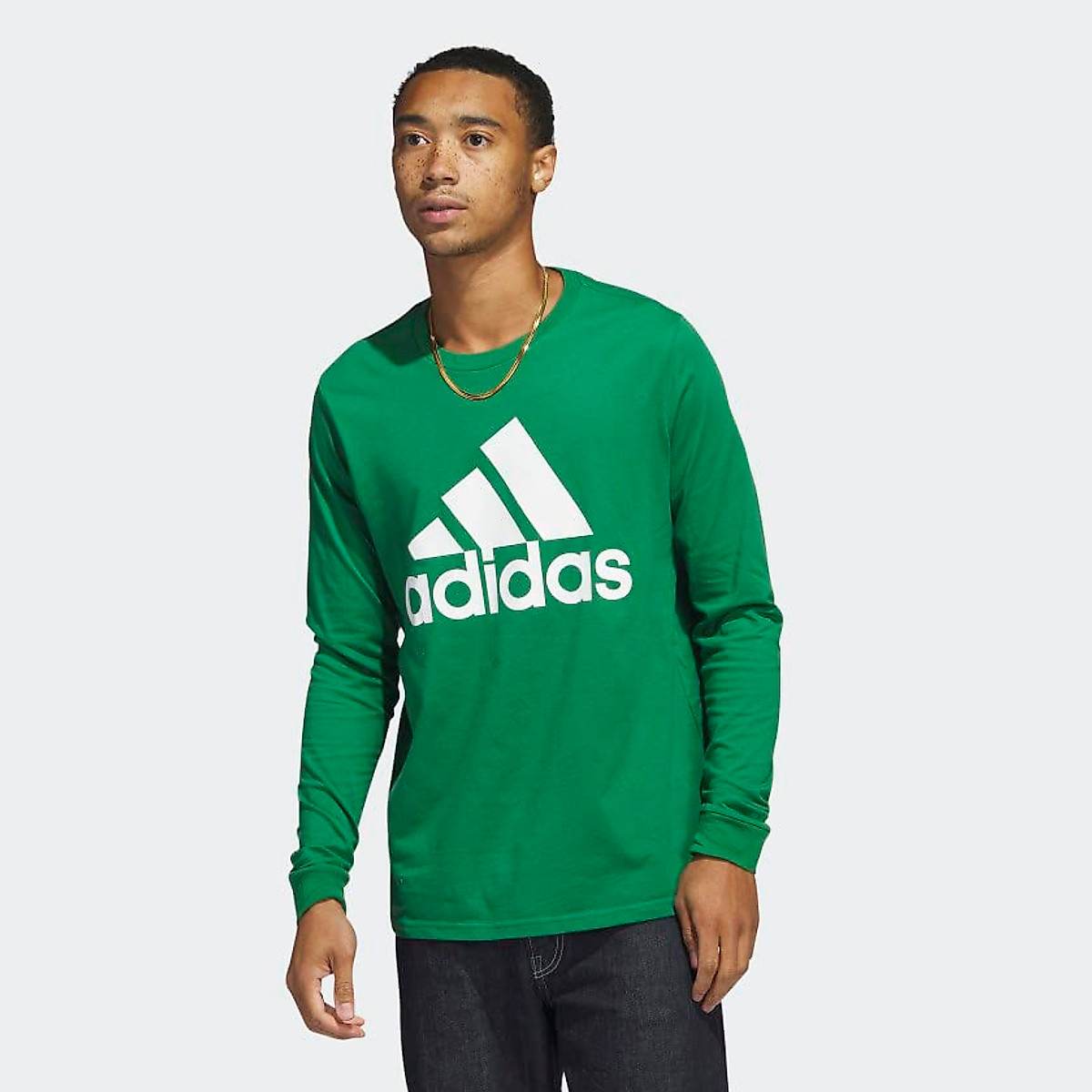 adidas Amplifier Long Sleeve Badge of Sport Tee Men's, Green, Size XL