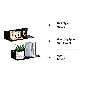 luium 9 Inch Acrylic Floating Shelf No Drill Adhesive Wall Shelf Set of 2 for Funko Pop Storage, Floating Shelves Damage-Free Expand Wall Space for Living Room, Bathroom, Gaming Room, Office - Black