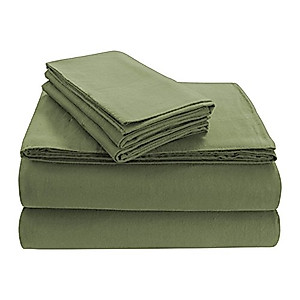 Tribeca Living SOLFL170SSQUGR Solid 5-Ounce Flannel Extra Deep Pocket Sheet Set Queen Green