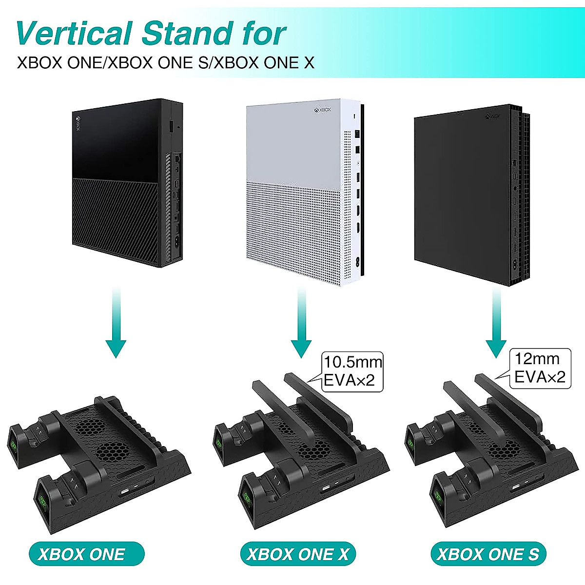Cooling Stand for Xbox One/One S/One X, CTPOWER Vertical Charging Station with 2 Pack 600mAh Batteries, Games Storage, Dual Controller Charging Station