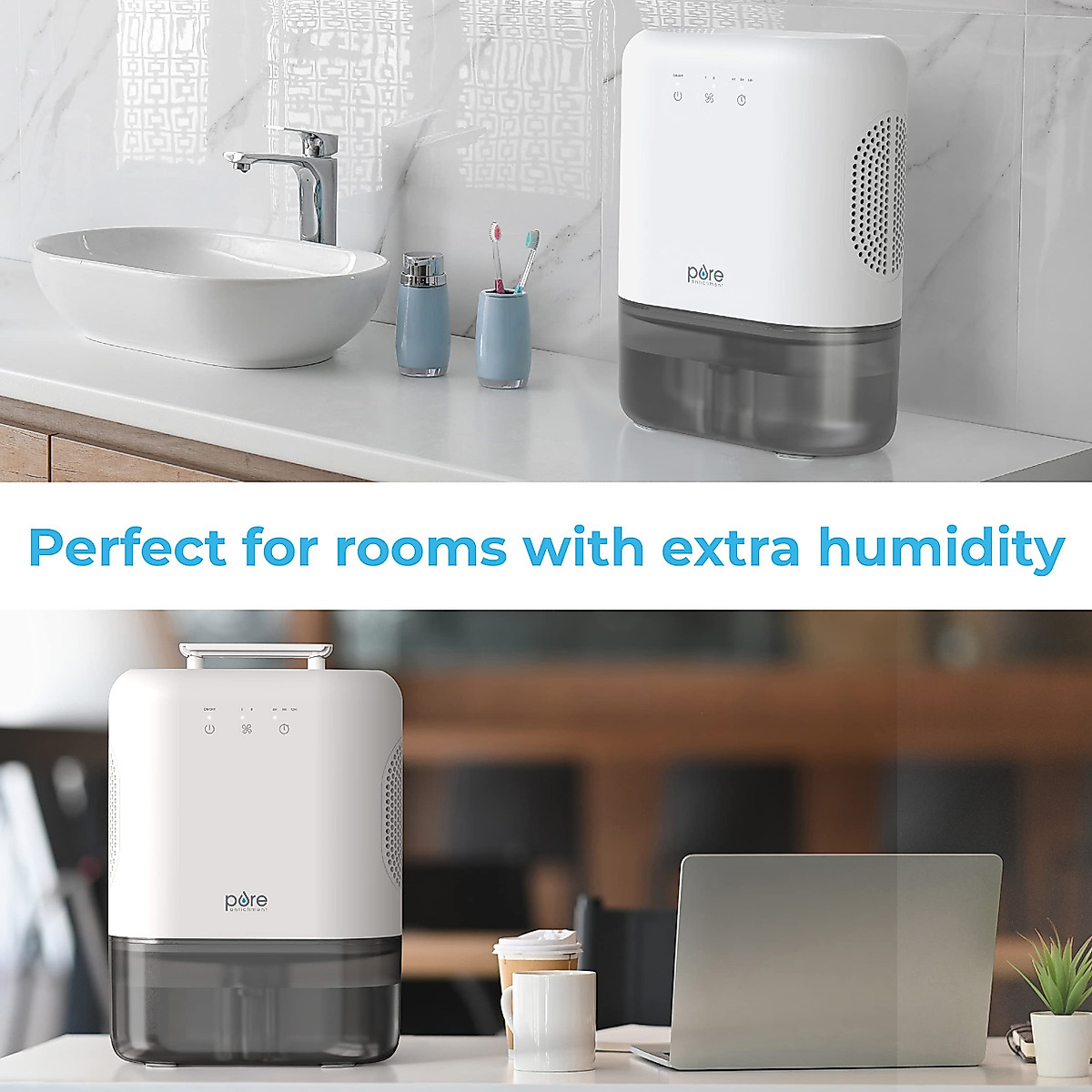 Pure Enrichment® PureDry™ Elite Dehumidifier – Extra-Large 2L Water Tank with Auto Shut-Off, Removes 20 oz. (600 mL) per day of Moisture from Closets, Bathrooms, RVs, Basements, Bedrooms, and Offices