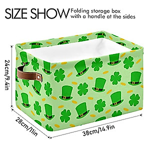 Foldable Storage Basket, Cube Organizer Bins St Patricks Day Leaf Hat Cube Bag Dual Handles for Closet Shelf