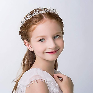 Ideal Swan Flower Girl Hair Accessory, Pearl Headband Princess Wedding Headpiece Crystal Headwear for Wedding Tiara Hair Pieces Baby Girl-Suitable for Shows, Children' Day(White)
