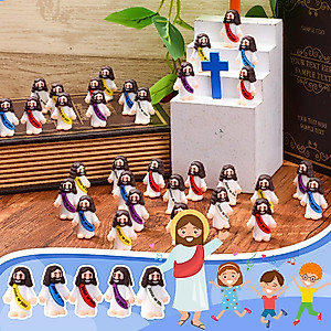 Bememo 25 Pcs Little Jesus Figures Original Design Easter Jesus Love You Mini Rubber Toys to Hide and Seek Religious Party Favors Sunday School Baptism Gifts Easter Egg Stuffers(Lively Colors)