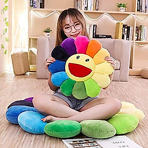 Oneshow Sunflower Pillow Soft and Comfortable Sunflower Smiley Cushion, Floral Plush Pillow, 16.5 in/42 cm Colorful Sunflower Plush Rainbow Decorative Pillow Home Bedroom Store Restaurant Decoration