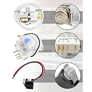 2198202 Cold Control Thermostat W10822278 Defrost Timer W10225581 Bimetal Thermostat Refrigerator Defrost Complete Kit Fit for Whirlpool Kenmore Refrigerators