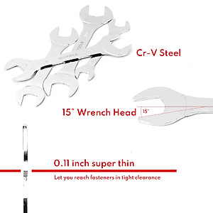 BILITOOLS Super Thin Open End Wrench Set, 9 Piece SAE 1/4 to 1-1/16 inch, CR-V Steel, HRC 40-45