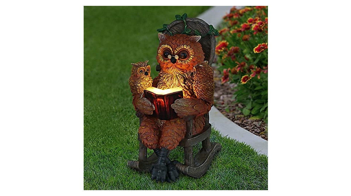 Charming Solar Owl Family Garden Statue with LED Book Light