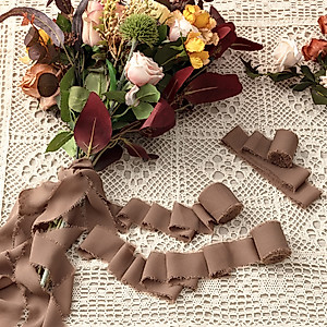 JEDIA Chiffon Ribbon, 3 Rolls Brown Handmade Fringe Chiffon Silk Ribbons, 1.5" x 7Yd Ribbon Set for Gift Wrapping, Wedding Invitations, Bouquet Wrap, Bridal Bouquets, DIY Crafts
